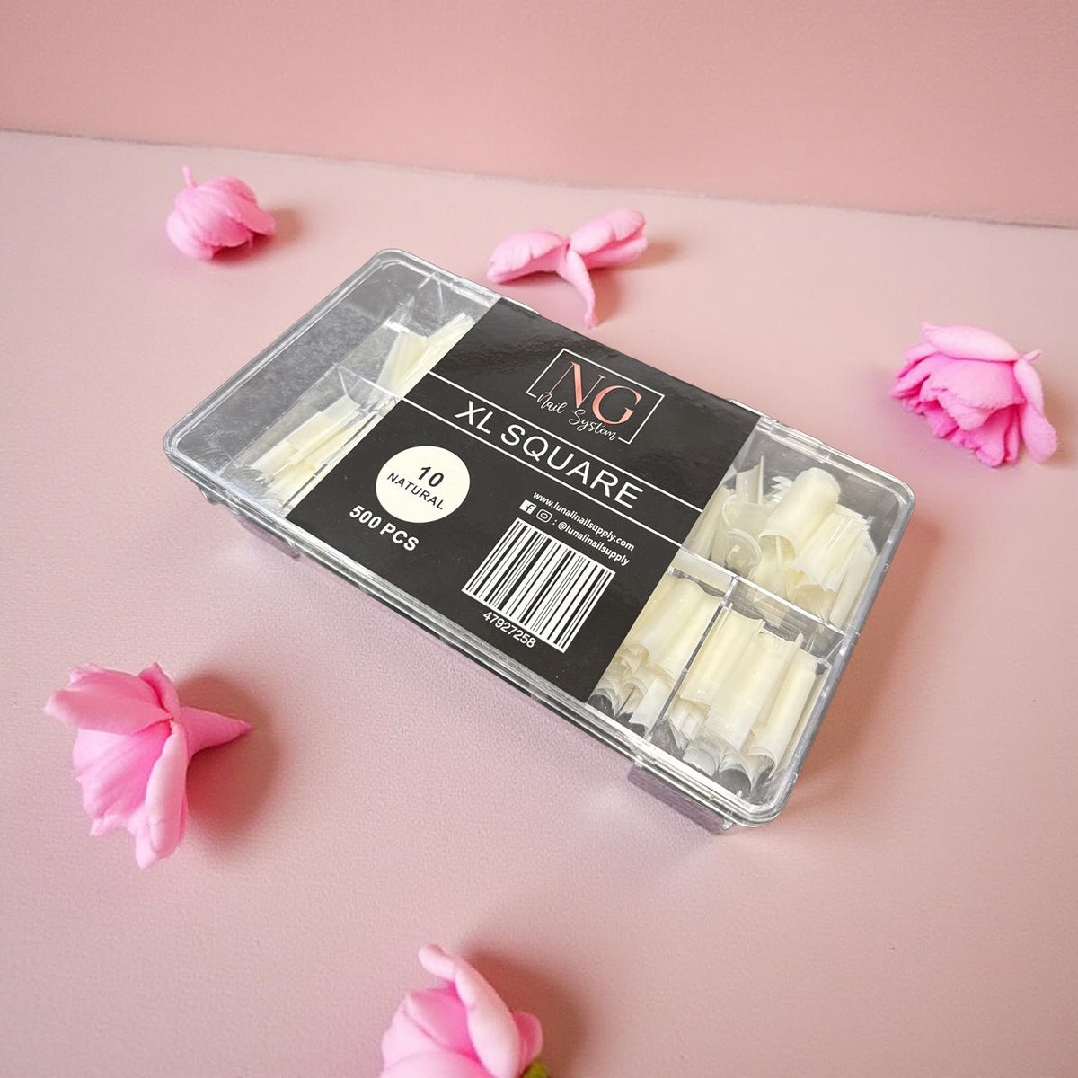 XL No C Square Natural Nail Tip Box - 500 pcs